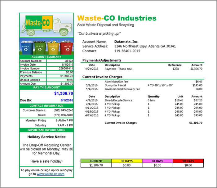 Solid Waste Invoice | DATAMATX